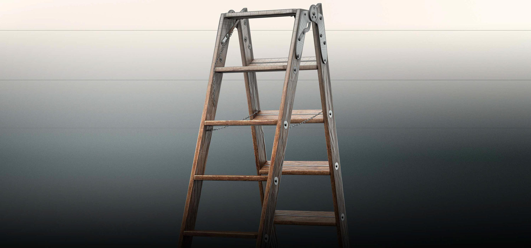 Wooden Ladder 3D Model Photoshop | C4D FBX OBJ CGI Asset - PRO EDU